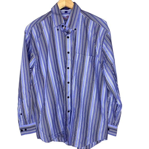 Alan Flusser | Shirts | Mens Alan Flusser Blue Stripe Long Sleeves Button Down Dress Shirt M ...